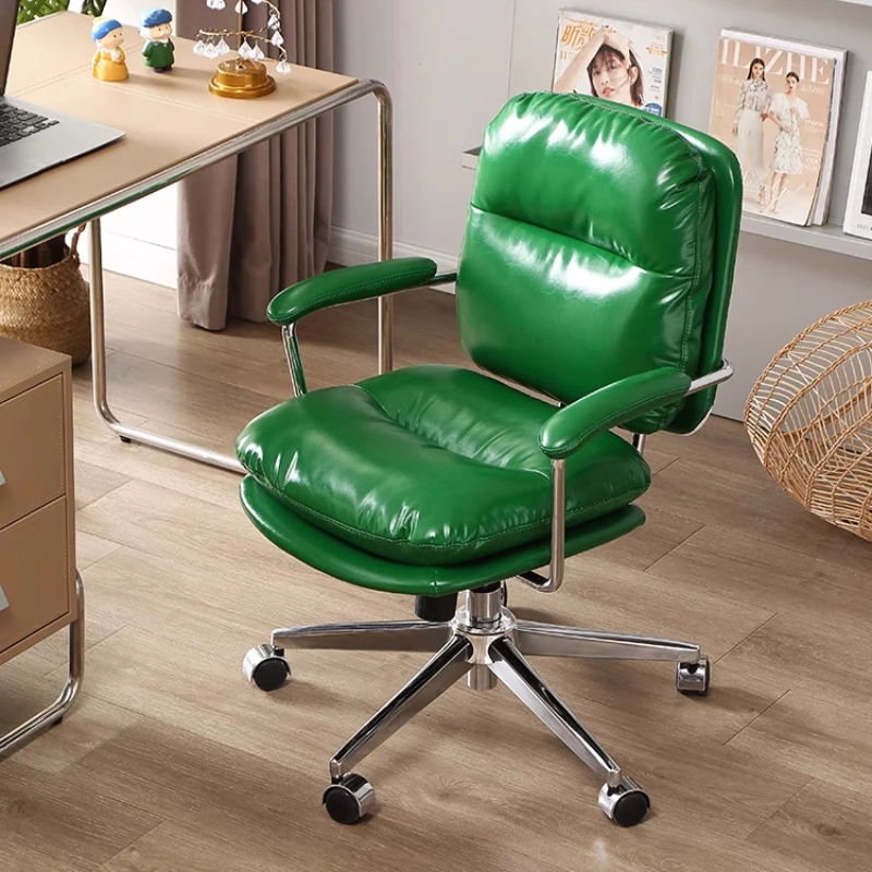 Leather Computer Nordic Chair Wheels Comfortable Designer Study Office ...