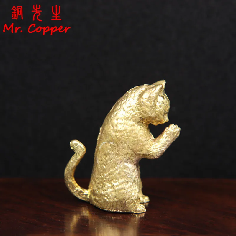 Solid-Brass-Cute-Cat-Worship-Moon-Figurine-Miniature-Desktop-Ornaments ...