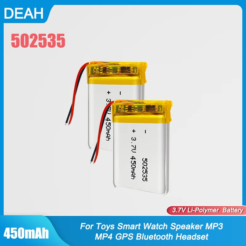 100% New 502535 3.7V 450mAh Rechargeable Lithium Polymer Battery For Recorder Toys Bluetooth ...