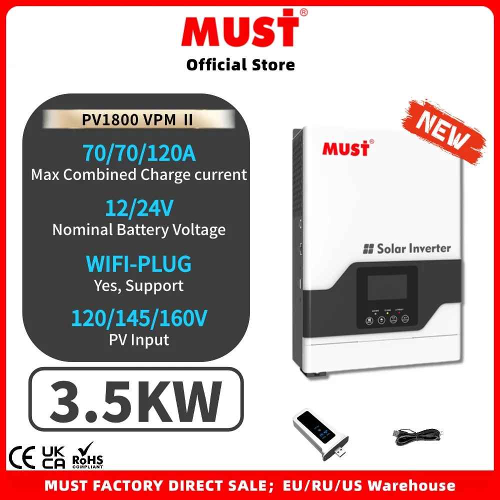 MUST PH1800 Pro 48V Pure Sine Wave Hybrid Solar Inverter PV, 06/23/2024