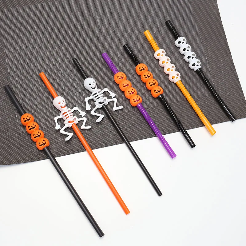 5-10pcs-set-Halloween-pumpkin-straws-skeleton-straws-creative-bar ...