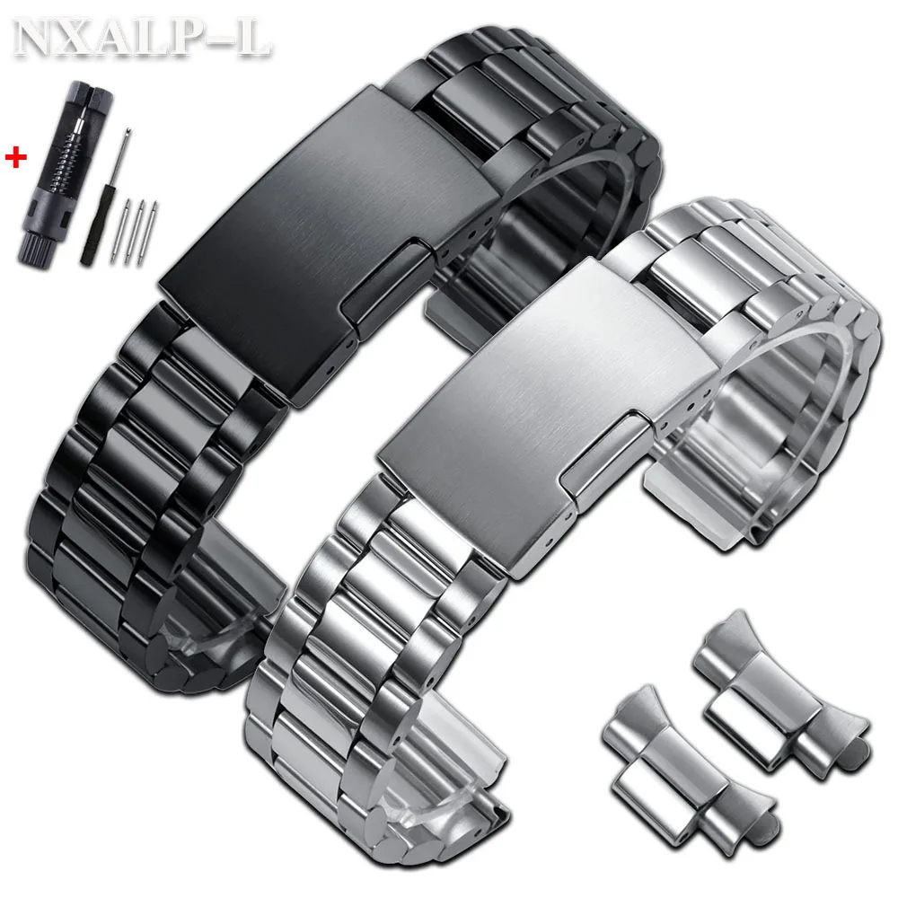 Curved End Wristband Solid Stainless Steel Watchband 18mm 20mm 22mm for ...