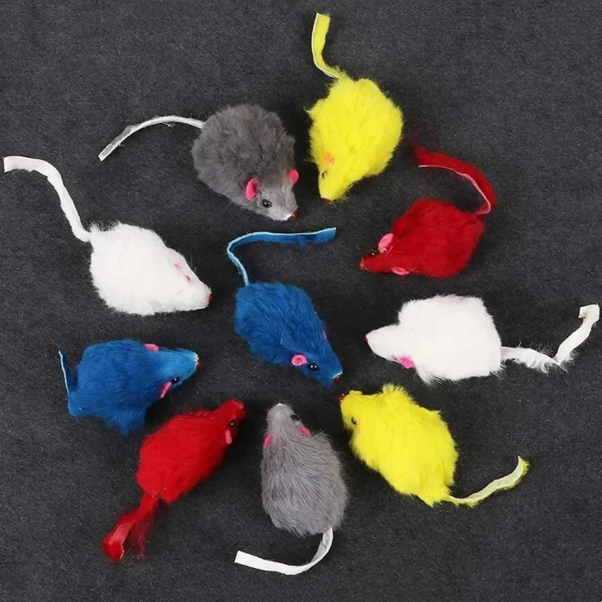 12Pcs Mouse Real Fur Mixed Loaded Cat Interactive Kitty Toys Cats To ...