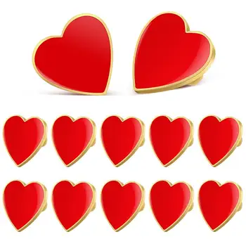 12Pcs Enamel Pins Red Heart Brooches Pins Clothes Lapel Pins Heart ...