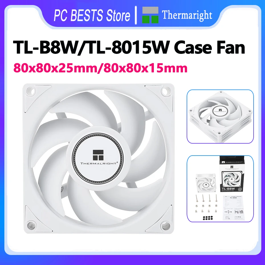 Thermalright TL B8W/TL 8015W Ventilador Caixa Branca 80mm Computador Fino 4pin PWM S FDB V2 ...