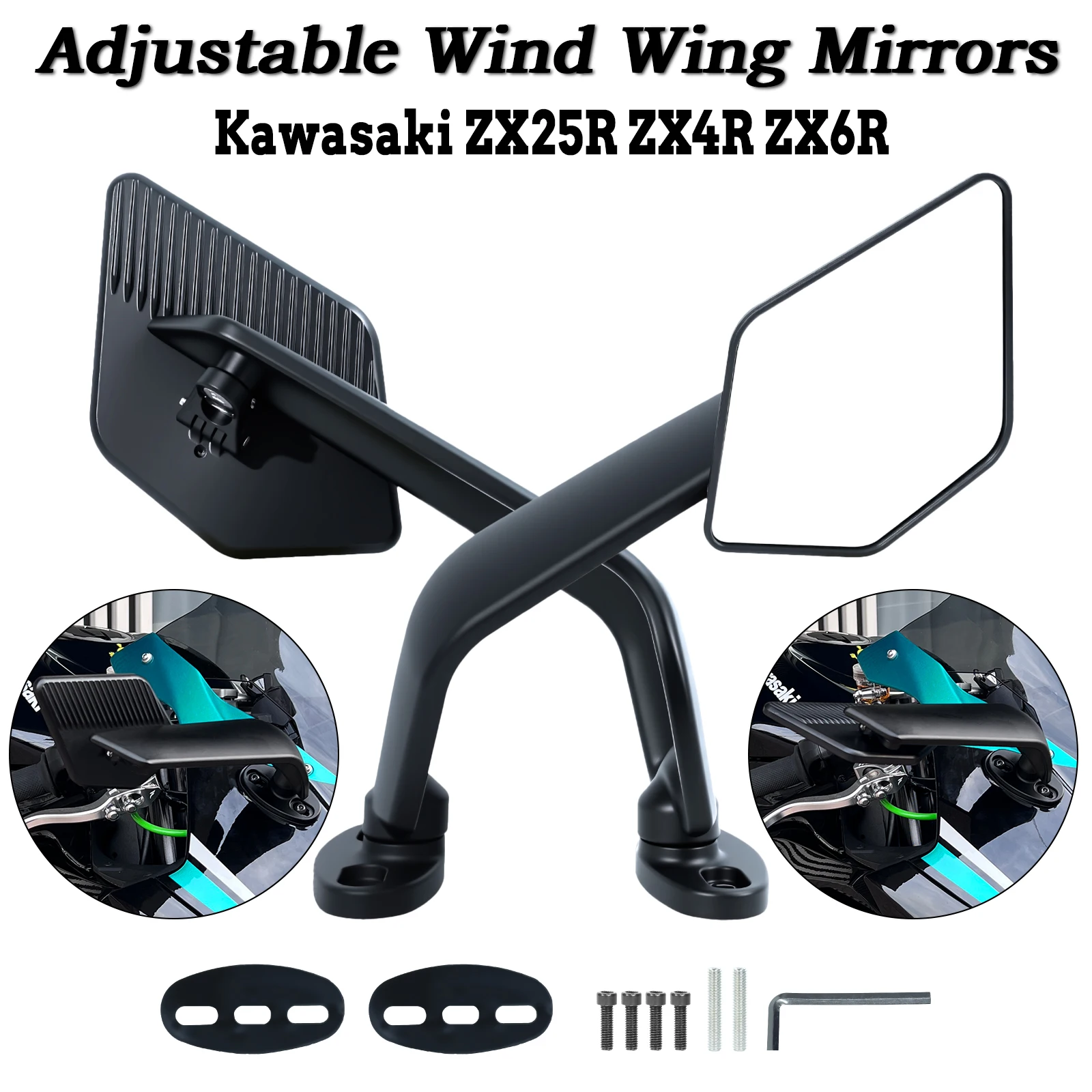 Ninja 636 ZX-6R Side Wing Mirrors For Kawasaki ZX25R ZX4R ZX6R ...