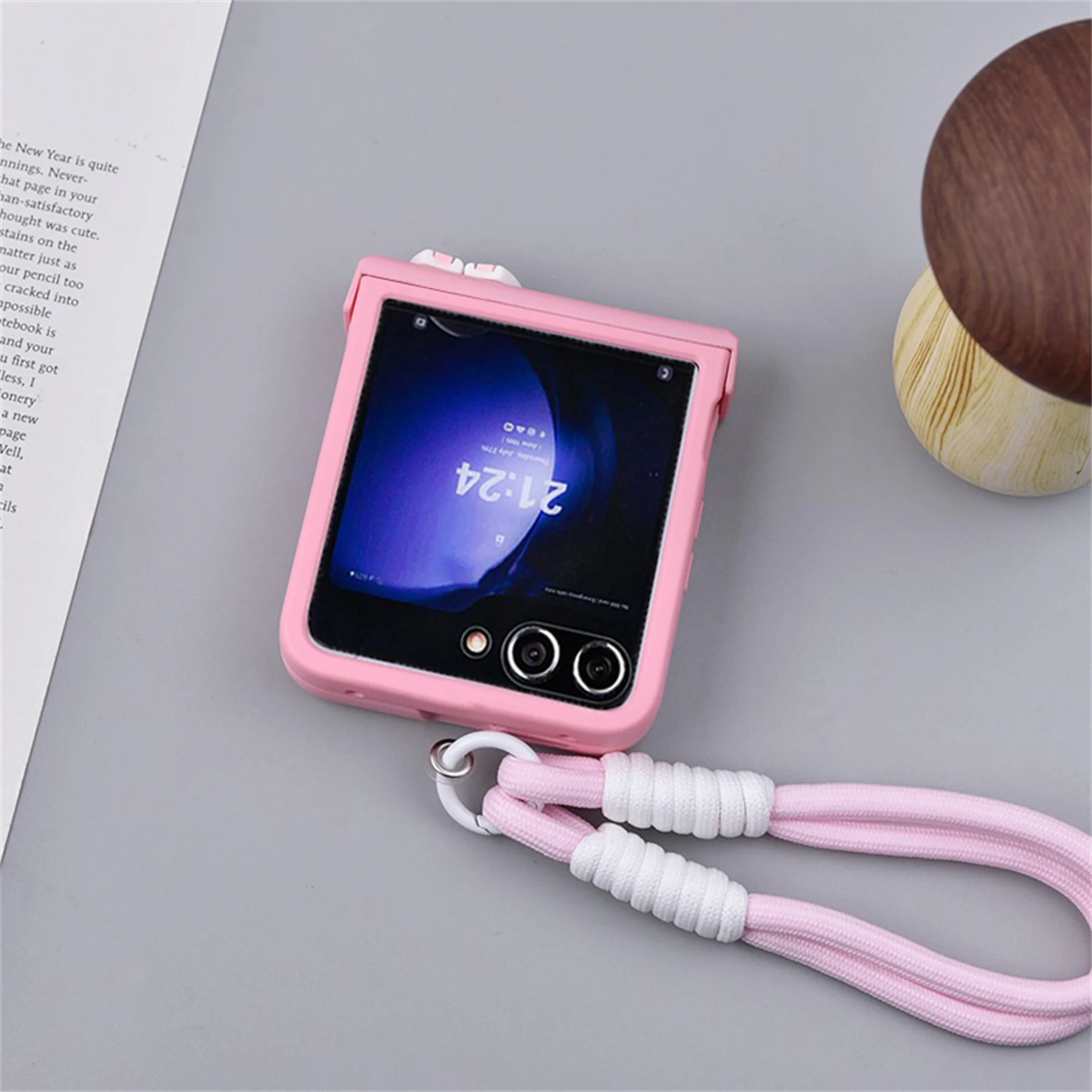 Cute-Bunny-Ears-Large-Window-Phone-Case-with-Portable-Rope-for-Samsung ...