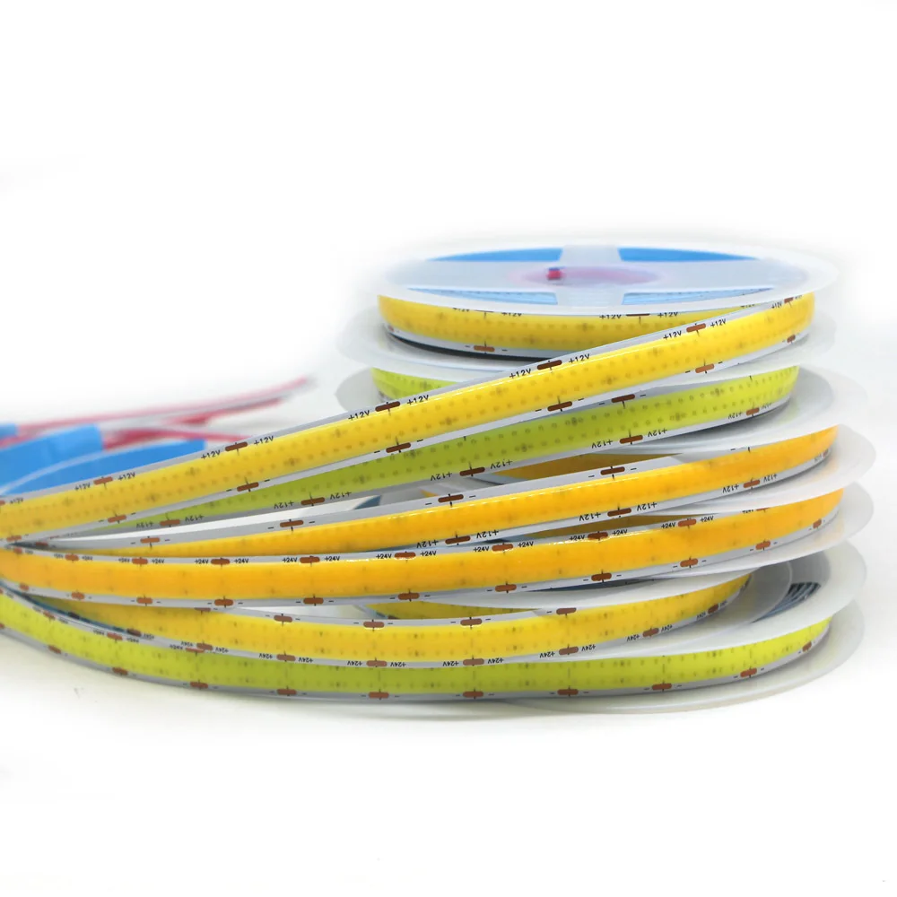 DC 12V/24V Double Row COB LED Strip Super Bright High Density Flexible ...