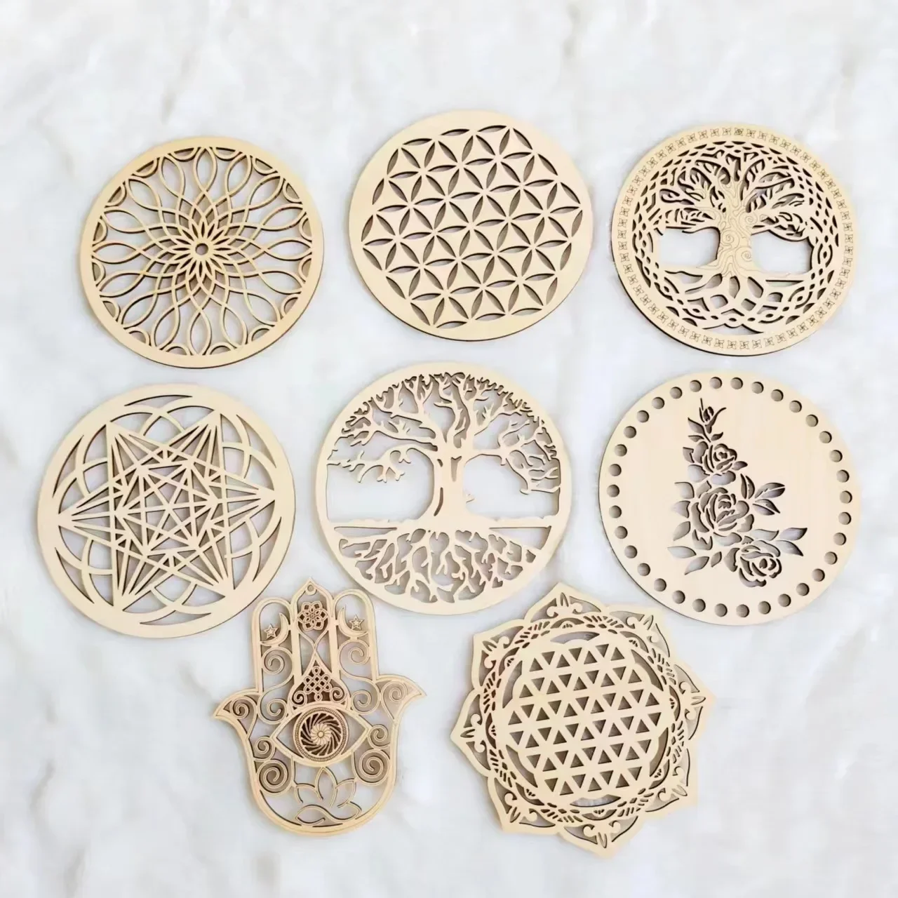 1pc-Creative-Chakra-Chakra-Pattern-Coaster-Wood-Flower-Of-Life-Natural ...