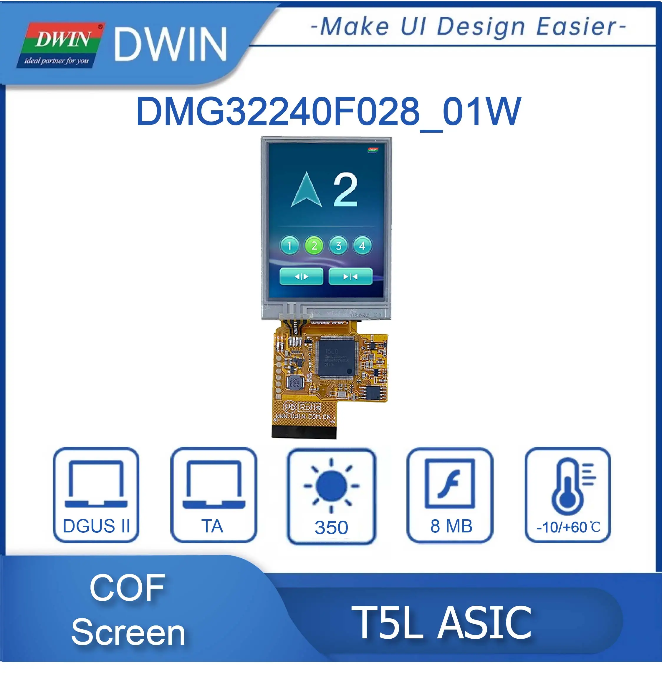 Dwin T5l0 2.8 Inch 320*240 Pixels Resolution 262k Colors Tn-tft-lcd Cof Structure Low Cost And ...