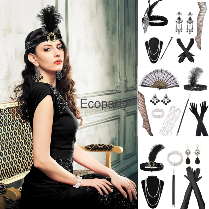 1920's Cosplay Flapper Costume Accessories Halloween Charleston Dress ...
