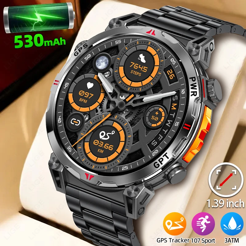 LIGE New Outdoor GPS Compass Smart Watch 3ATM Waterproof Fitness Track ...