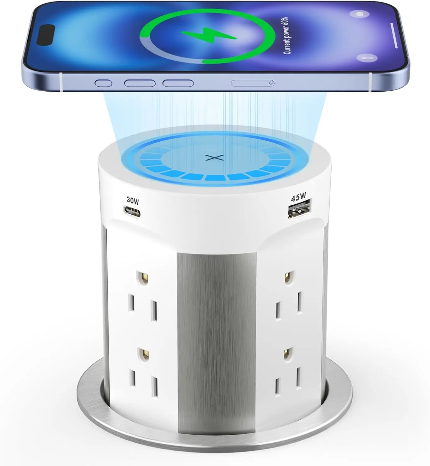 13-in-1 Pop-Up Outlet with Wireless Charger, 8 AC Outlets & 4 USB Ports ...