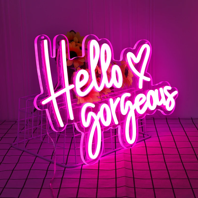 Pink Hello Gorgeous Neon Signs For Wall Dexor Custom Neon Signs For ...