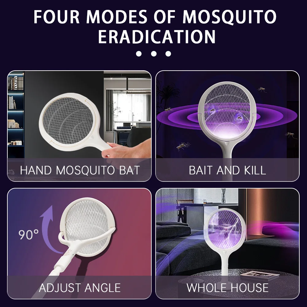 Powerful Rechargeable Electric Fly Mosquito Swatter Racket Rotating ...