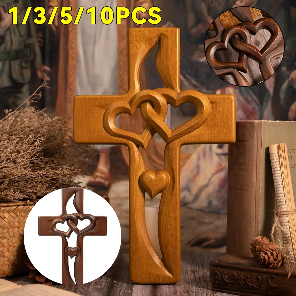 Wooden-Cross-Intertwined-Hearts-Handmade-Wooden-Carved-Heart-Crafts ...