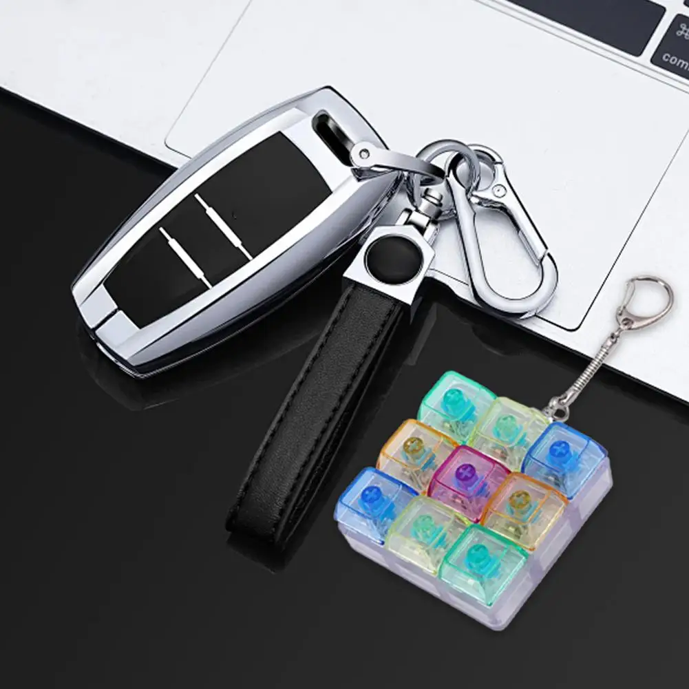 LED Keyboard Fidget Keychain 9 Keys Clicker Button Stress Relief Key ...