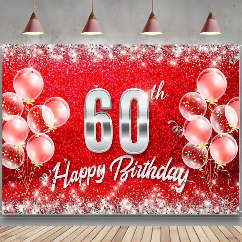 Red-Silver-Happy-60th-Birthday-Backdrop-Banner-Decorations-Women-Men-60 ...