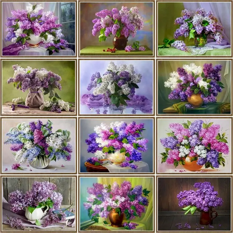 Chenistory Pictures By Numbers Lilac Flowers Kits Painting By Number ...