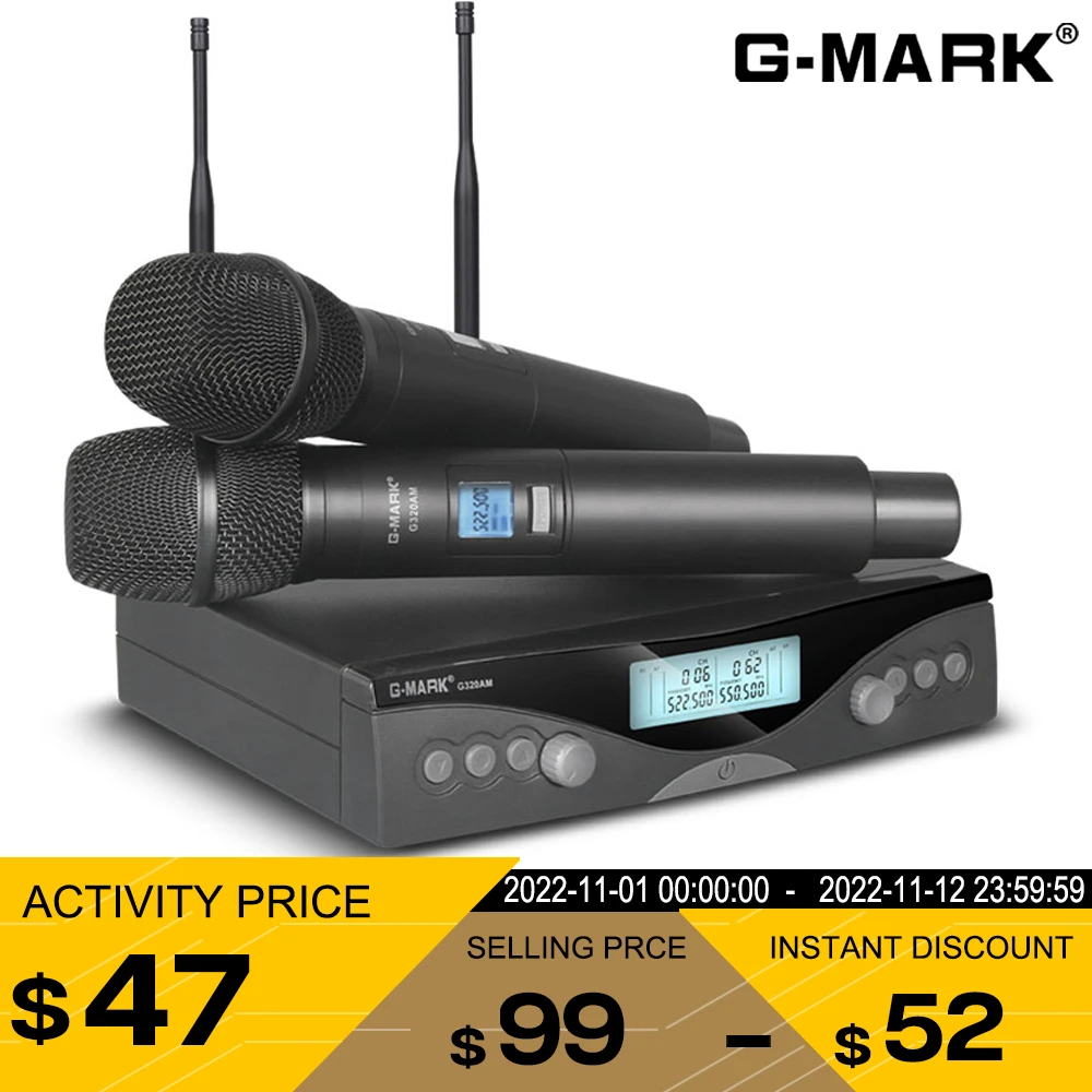 Wireless Microphone G-mark G320am Professional Uhf 2 Channels Karaoke ...