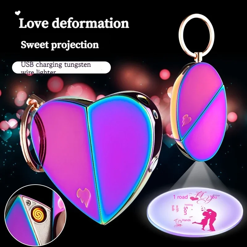 Creative-Heart-Folding-Rechargeable-Tungsten-Lighter-Keychain-Metal ...