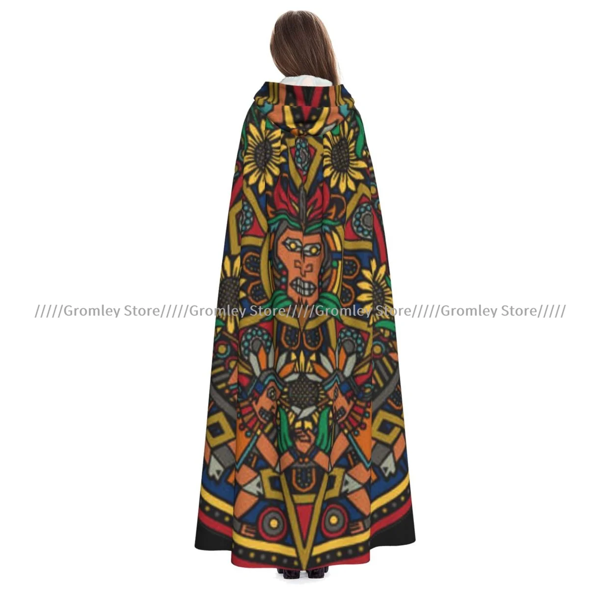 Unisex Halloween Cloak Colorful Mayan Calendar Aztec Mandala Cape ...