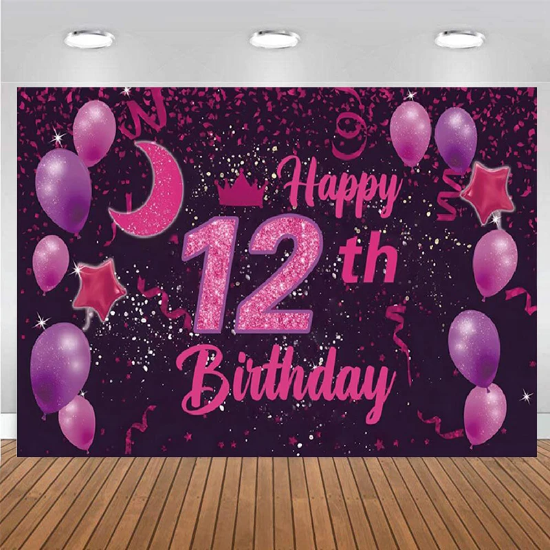 Purple 12 Birthday Girl Bat Mitzvah Background Decorations 12th Twelve ...