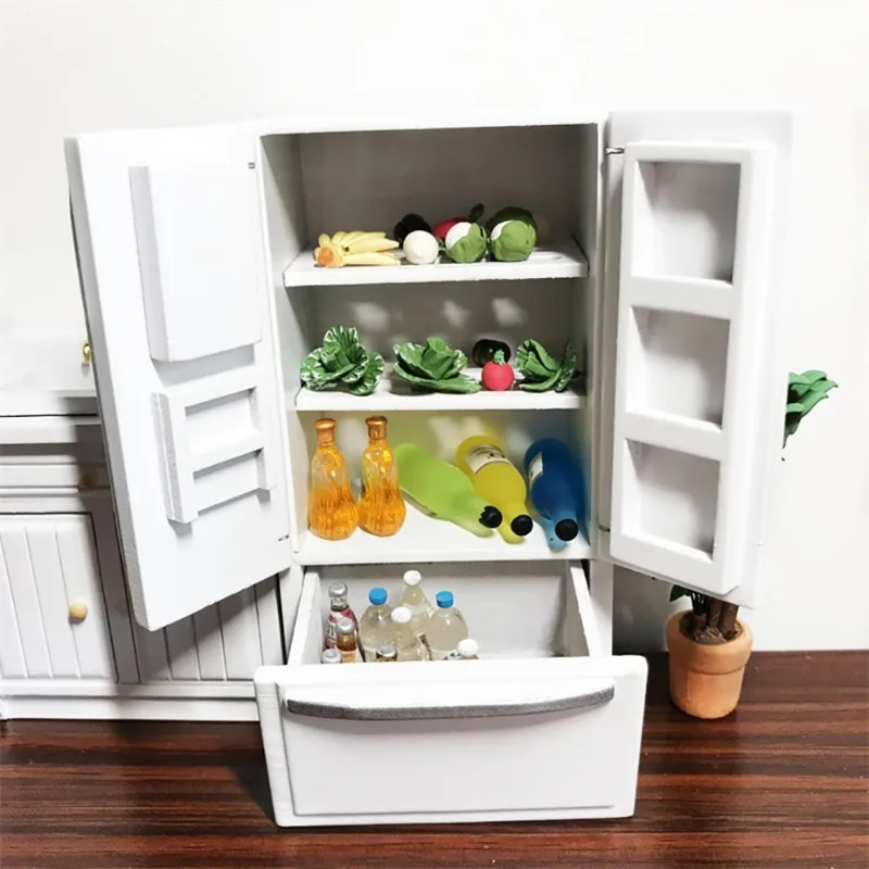 1/12 Dollhouse Miniature Kitchen White Wooden Fridge Refrigerator ...