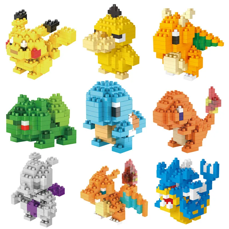 Pokemon Pikachu Cartoon Building Blocks Anime Figure Charizard Squirtle ...