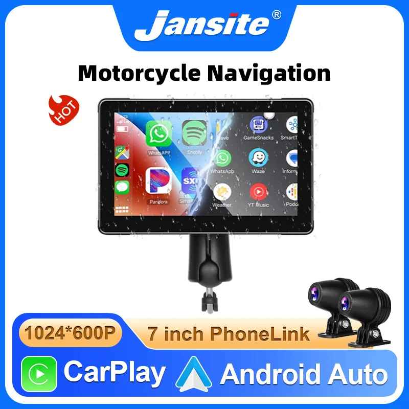 Jansite 7Inch Dual Bluetooth Motorcycle Portable Wireless CarPlay ...