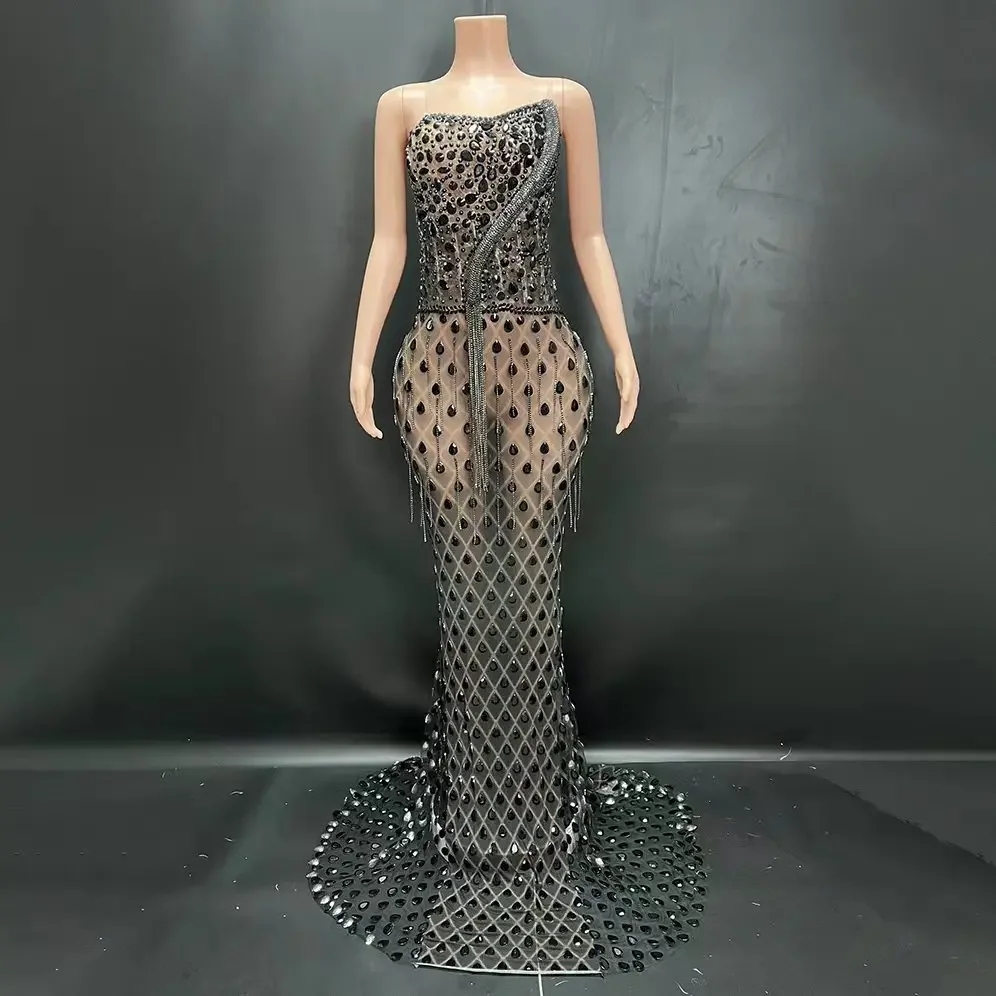 Crystal Dress Sexy Luxury Diamond snake outfit Rhinestone Evening event ...