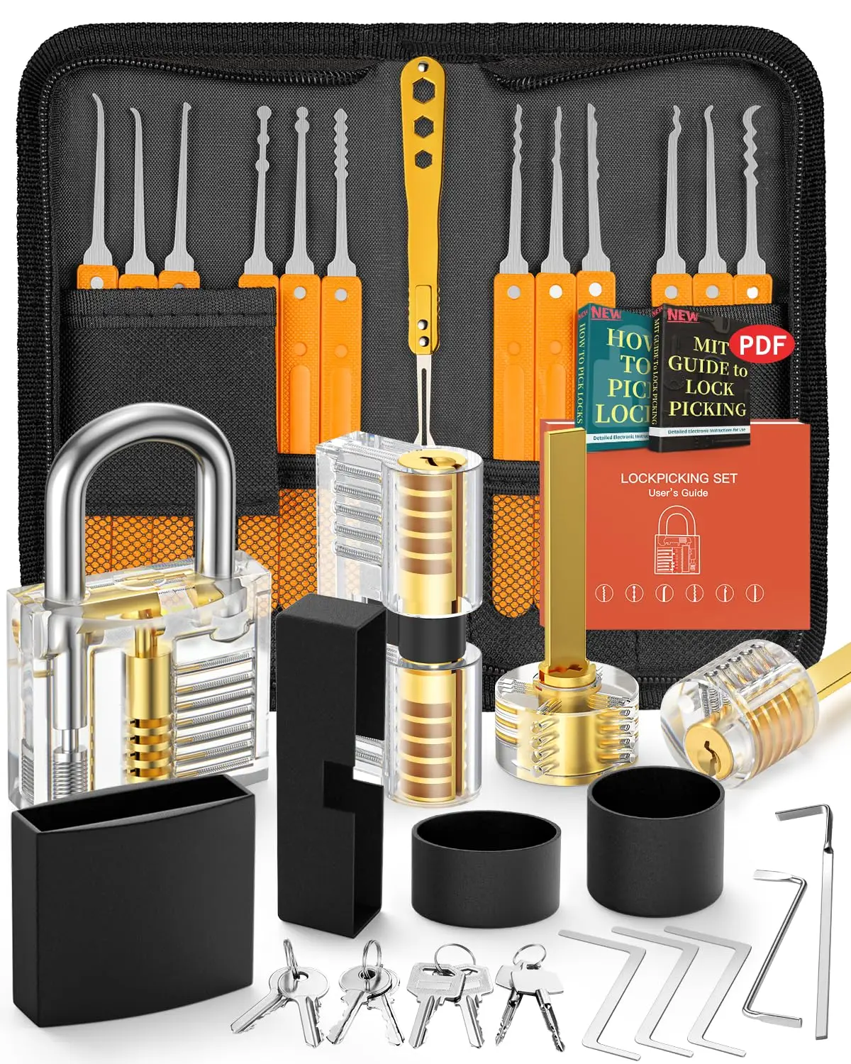 38+4 Lock Picking Kit with 4 Transparent Training Locks and Zip Case ...