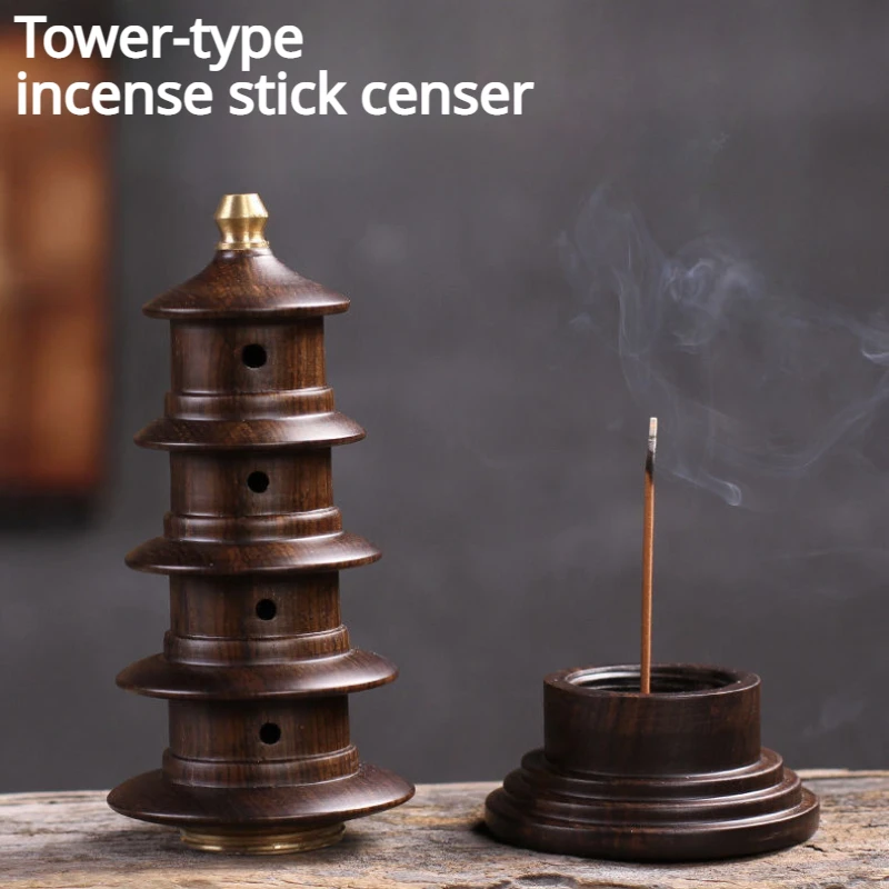 Sandalwood-Tower-type-Incense-Stick-Censer-Black-Solid-Wood-Copper ...