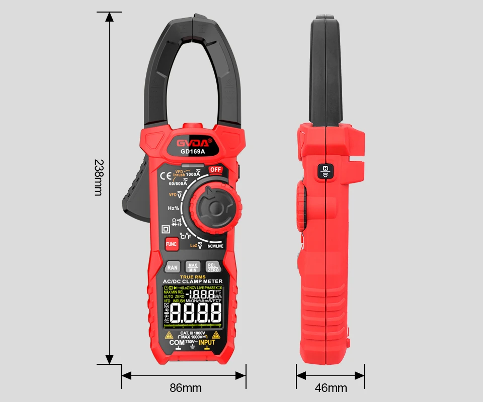 GVDA GD169A Digital Clamp Meter Multimeter