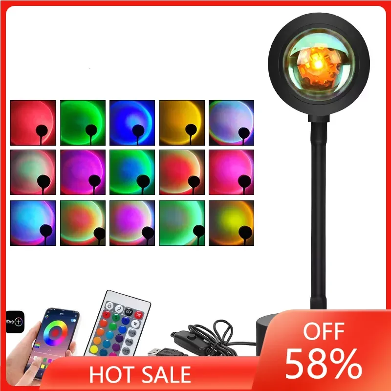 16-Colors-Sunset-Lamp-Led-Projector-Night-Light-APP-Remote-Living-Room ...