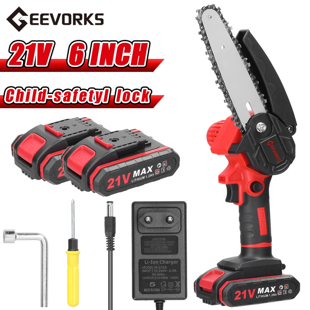 Geevorks 21V 브러시리스 전기톱, 휴대용 전기톱, 휴대용 가지치기 톱, 배터리 전기톱, 목공 도구, 6 인치 ...
