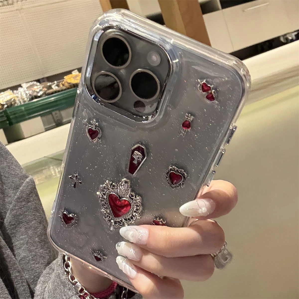 Luxury Retro 3D Metal Love Heart Cross Case For iPhone 16 15 14 13 11 ...