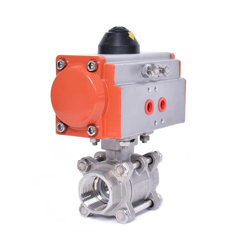 DN50 Three Piece High Platform Pneumatic Ball Valve With Double/Single ...