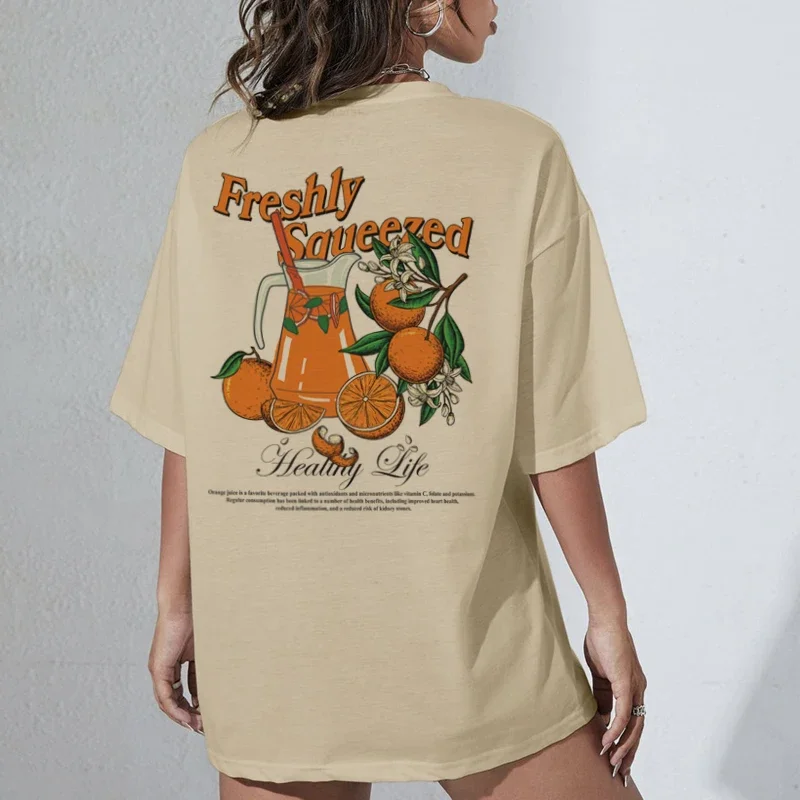 Women-Vintage-Orange-Fruit-T-Shirts-Back-Print-Loose-Botanical-T-Shirt ...