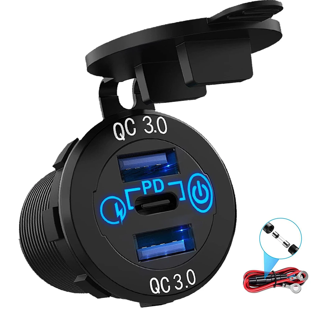 12V/24V Triple 60W USB C Car Charger Socket USB Outlets PD & 18W QC3.0 ...