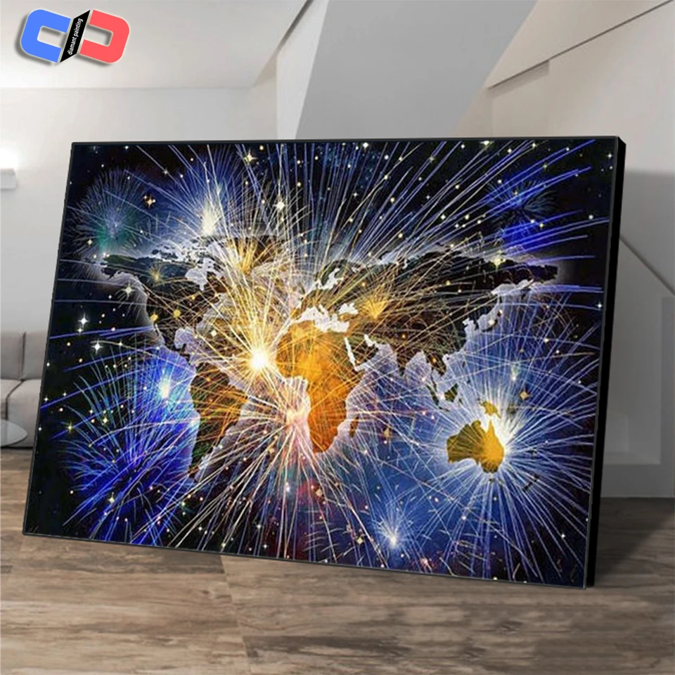 Fireworks World Map Diamond Painting, 5D DIY Diamond Embroidery Sale ...