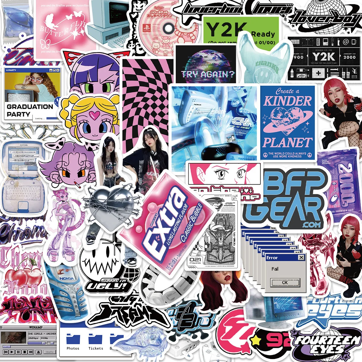 53PCS Y2K Girls VSCO 90s Harajuku Style Vintage Stickers Cute Aesthetic ...