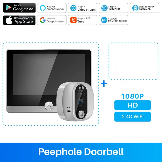 Tuya Video Doorbell WiFi Peephole Door Bell IP Camera 1080P With 4 ...