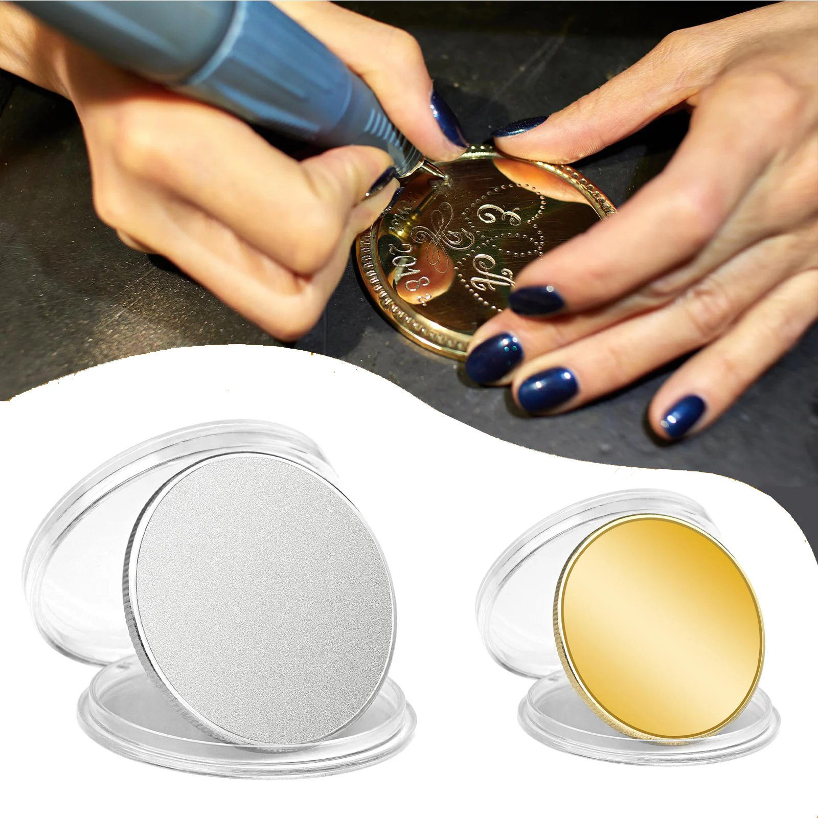 Engraving-Blanks-Coins-Solid-Brass-Zinc-Alloy-Silver-Plated-40mm ...