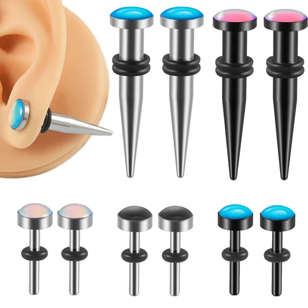 1PC Stainless Steel Flash Film Glitter Gem Ear Taper Ear Plugs ...