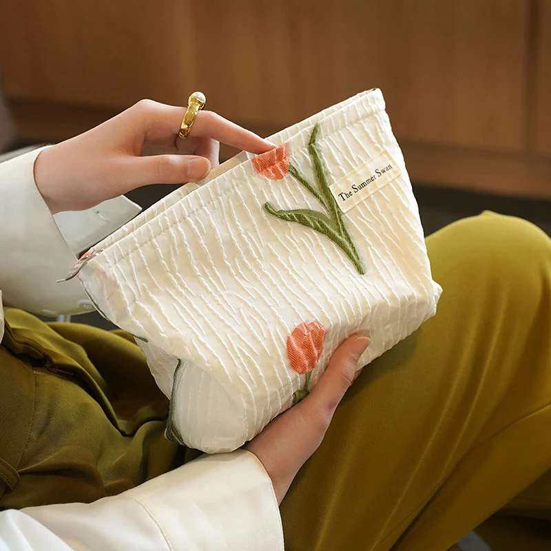 Floral-Makeup-Pouch-for-Purse-Zipper-Cosmetic-Bag-Large-Capacity-Canvas ...