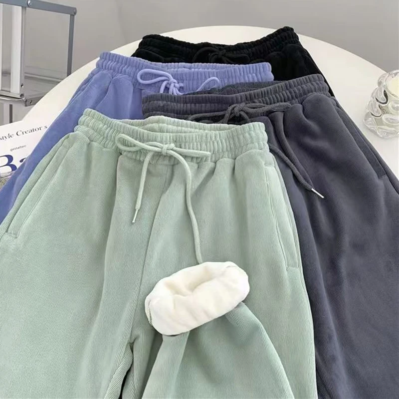 Lucyever 가을 겨울 여성 운동복 캐주얼 바지 양털 따뜻한 스포츠 바지 여자 컴포트 소프트 두꺼운 조깅 바지 여성