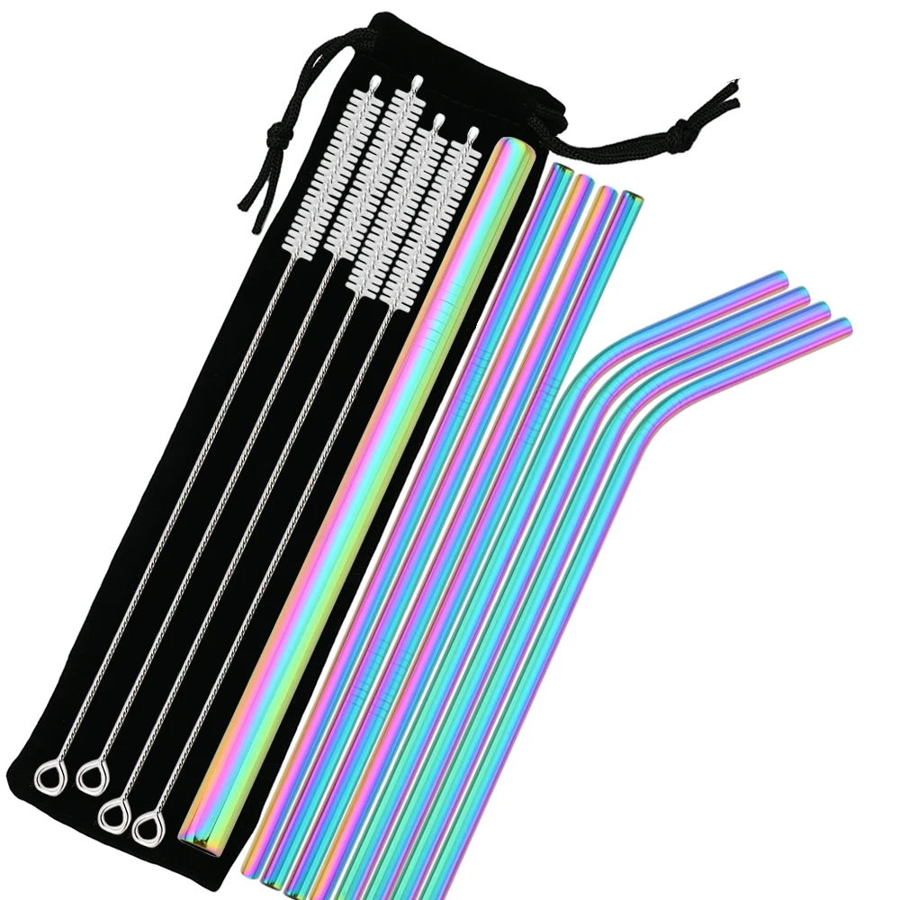 Metal Reusable Straw Set 304 Stainless Steel Straw Straight Bent ...