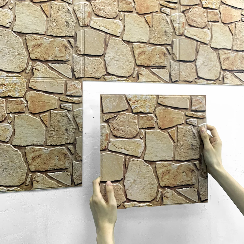 PVC Adhesive Wall Decor 3D Faux Stone Wall Panels Peel And Stick - 10 ...