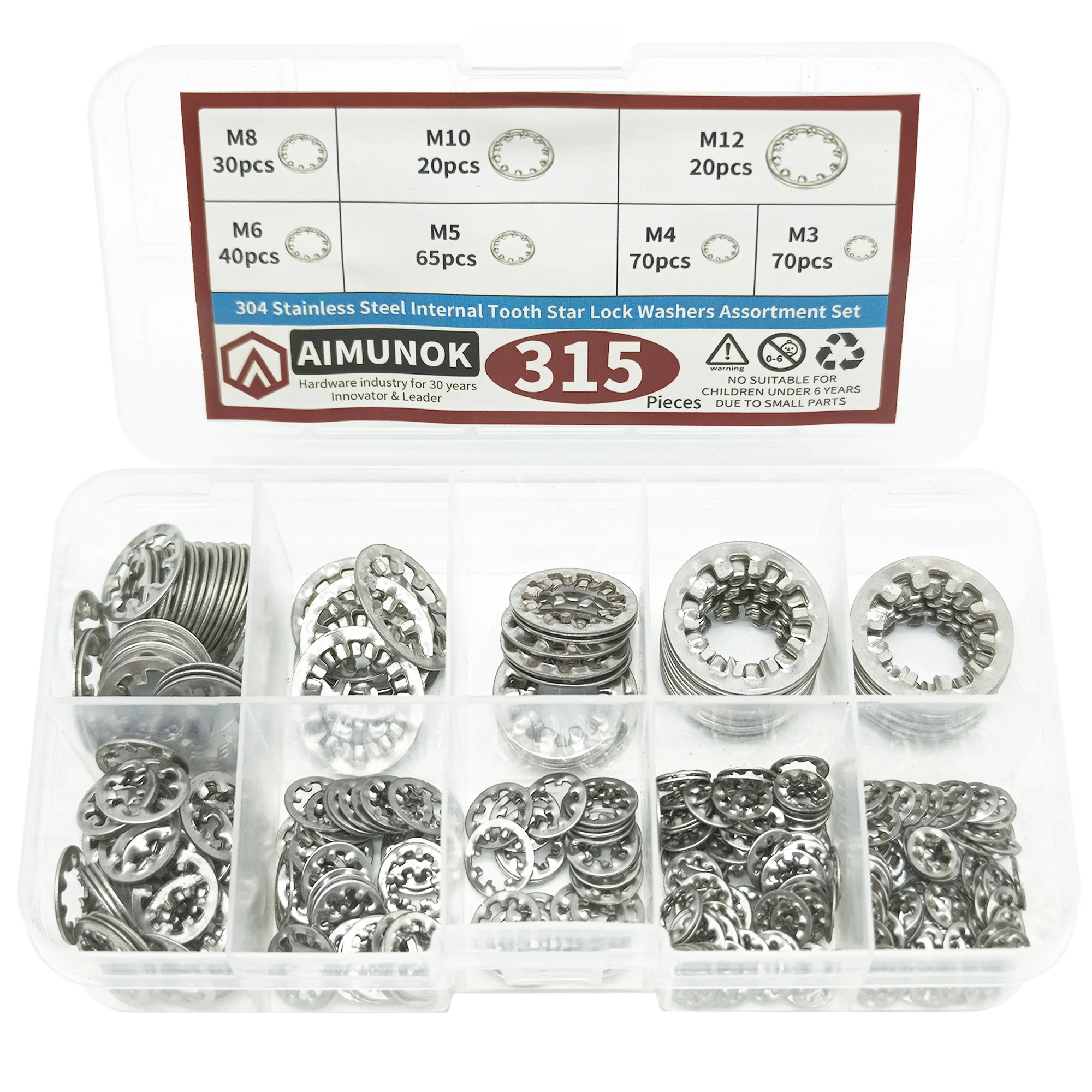 315-Pcs-7-Size-304-Stainless-Steel-Internal-Tooth-Star-Lock-Washers ...